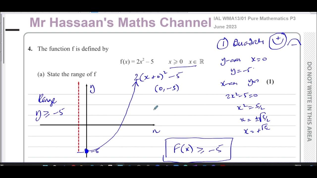 WMA13/01, (Edexcel), IAL, P3 June 2023, Q4, Functions, Range, Inverse - YouTube