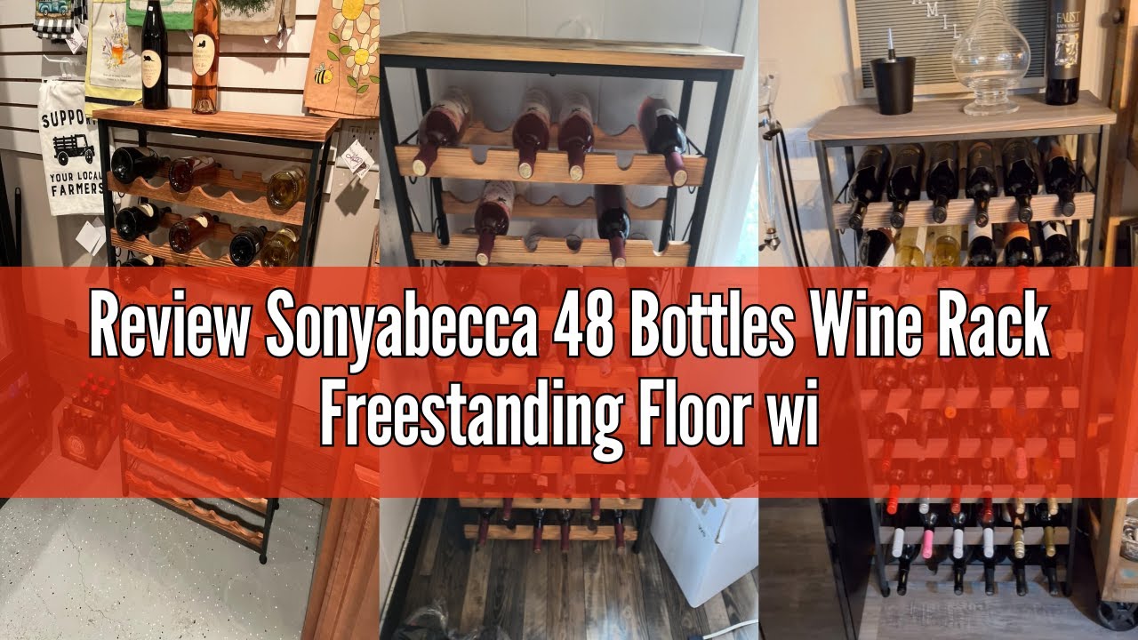 Review Sonyabecca 48 Bottles Wine Rack Freestanding Floor with Wood Top ...