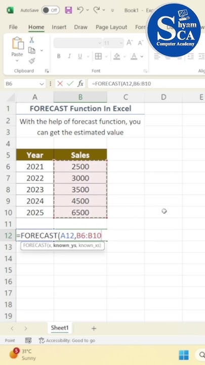 FORECAST Function In Excel #excel #microsoftoffice #exceltips #exceltutorial #advanceexcel - YouTube