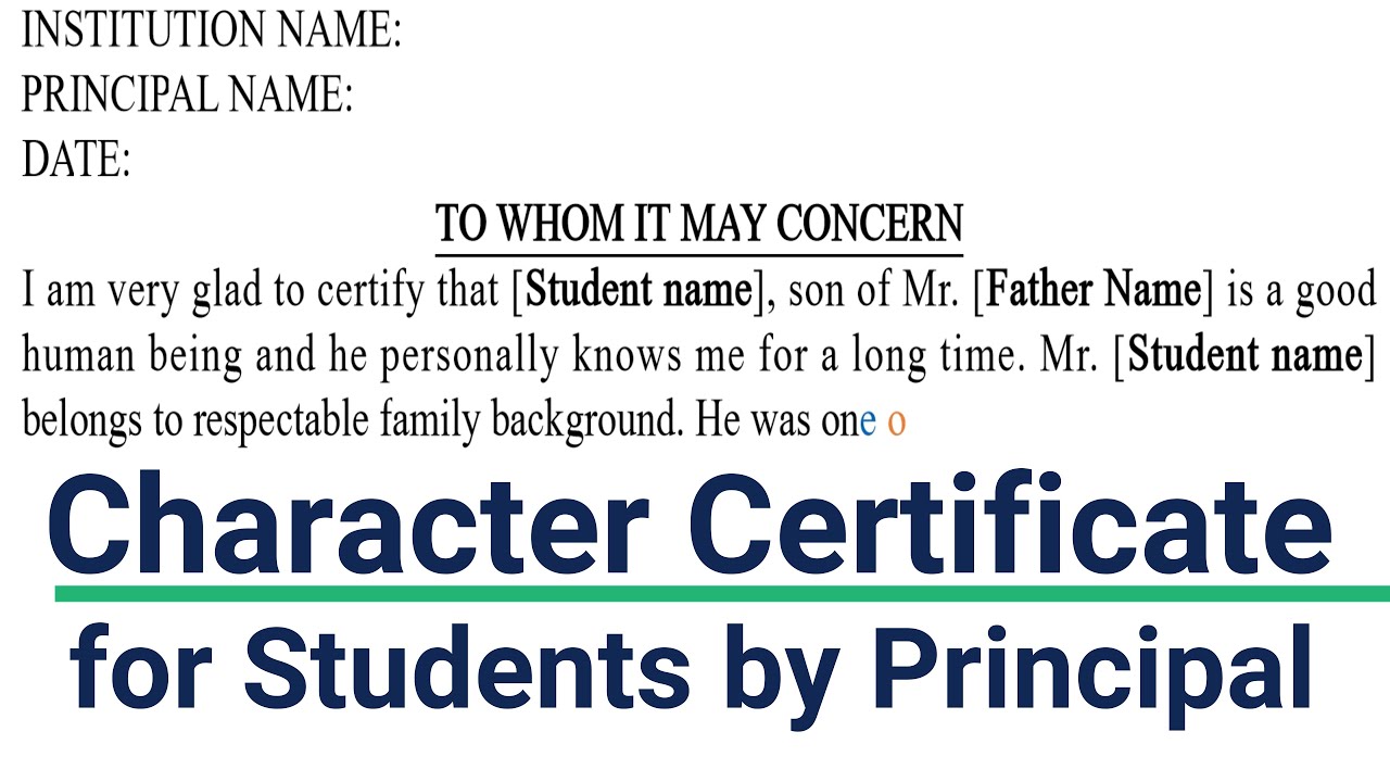 Character Certificate Format for Students by Principal - YouTube