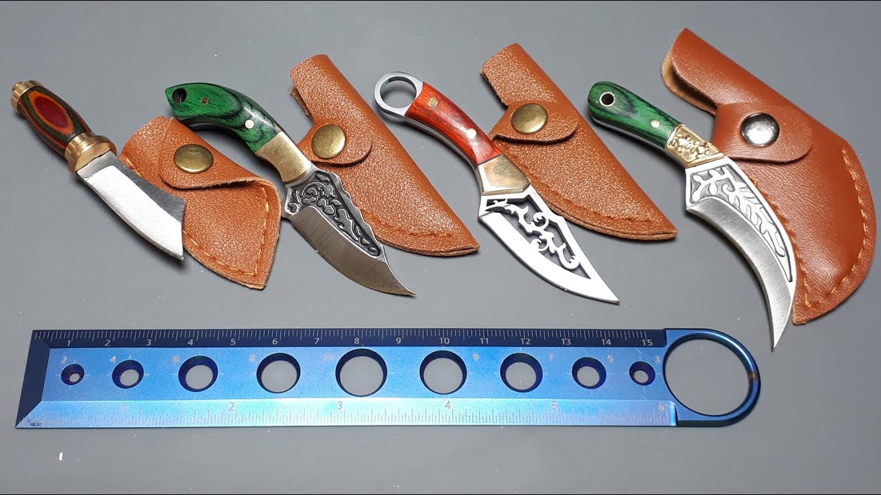 Portable Mini Knife Brass Wood Hollow Blade EDC Fixed Blade pleather ...