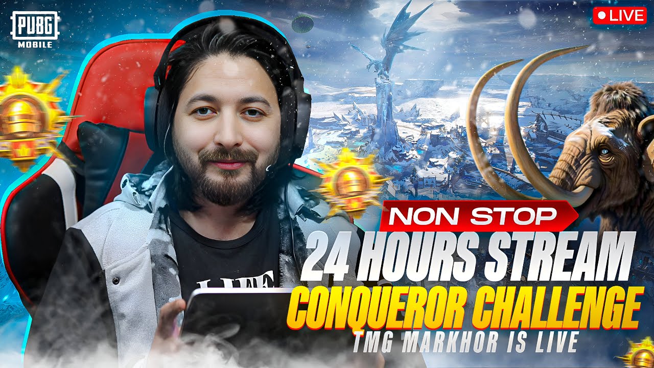 24 HOURS NON STOP STREAM | IPHONE 16 PRO MAX CONQUEROR CHALLENGE | TMG MARKHOR | PUBG Live ...