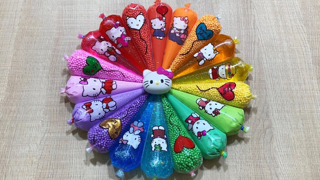 Piping Bags HELLO KITTY || Making Foam Slime || Satisfying with Slime ...
