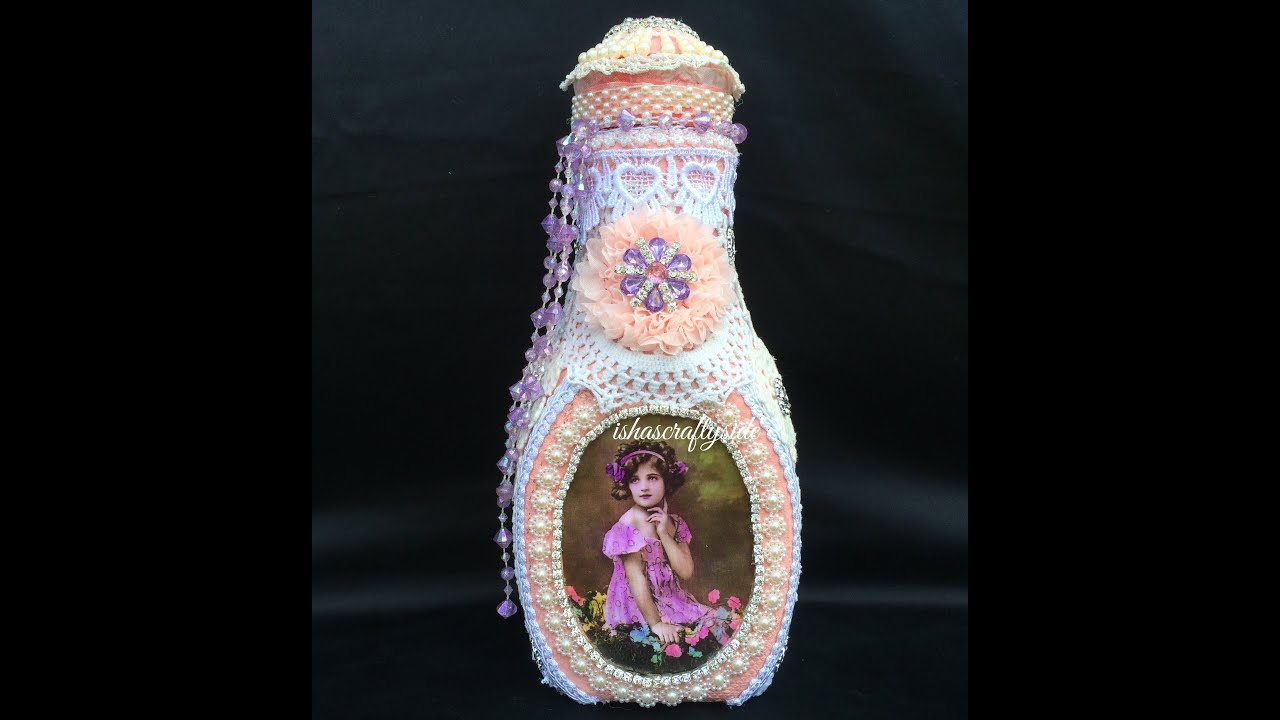 Tutorial - Shabby-Vintage chic Altered Bottle for Kraft Supplies 4 U - YouTube