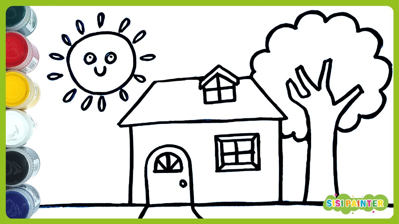 How to draw a house, tree and sun - YouTube