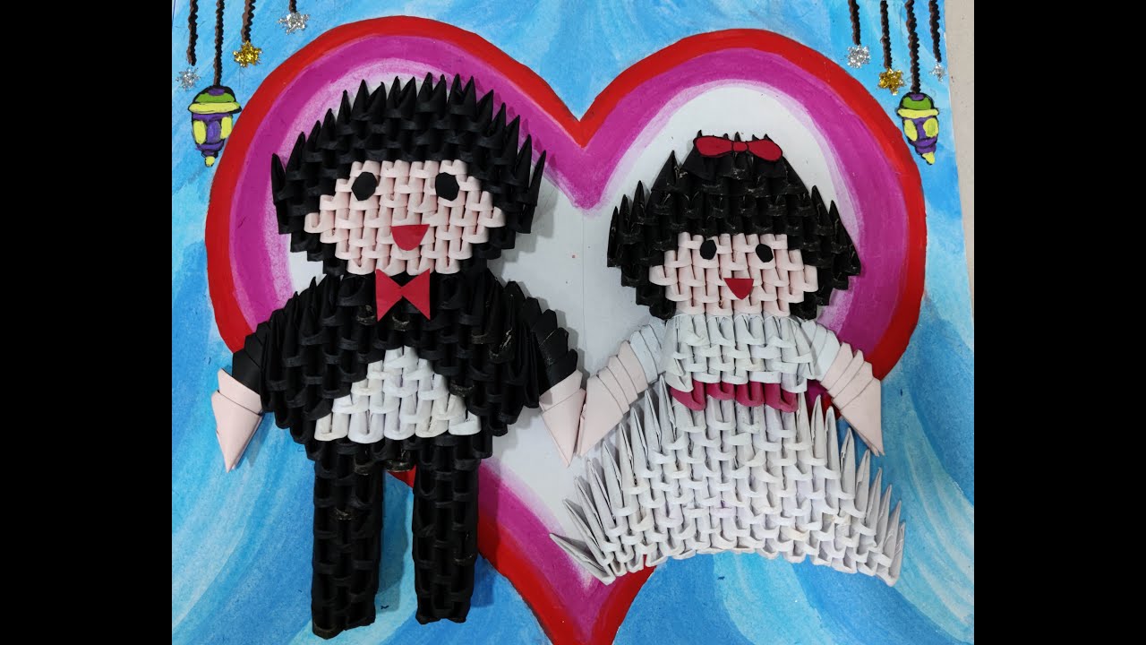 How to make 3D Origami Groom and Bride | 3D Origami Model 2 | Easy Level Tutorial | Paper Craft ...