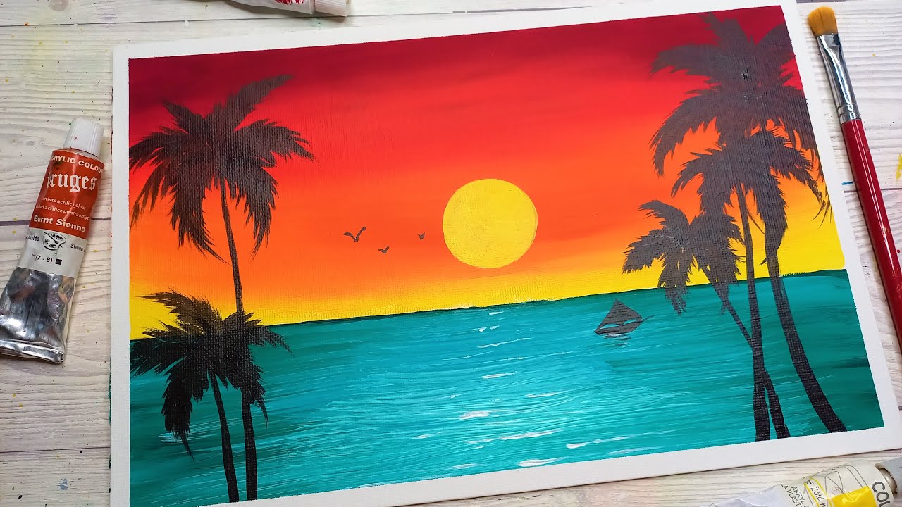 Pictura de Vara 🌴🌞 Pictez Palmieri Marea si Cerul | Peisaj de Vara ...