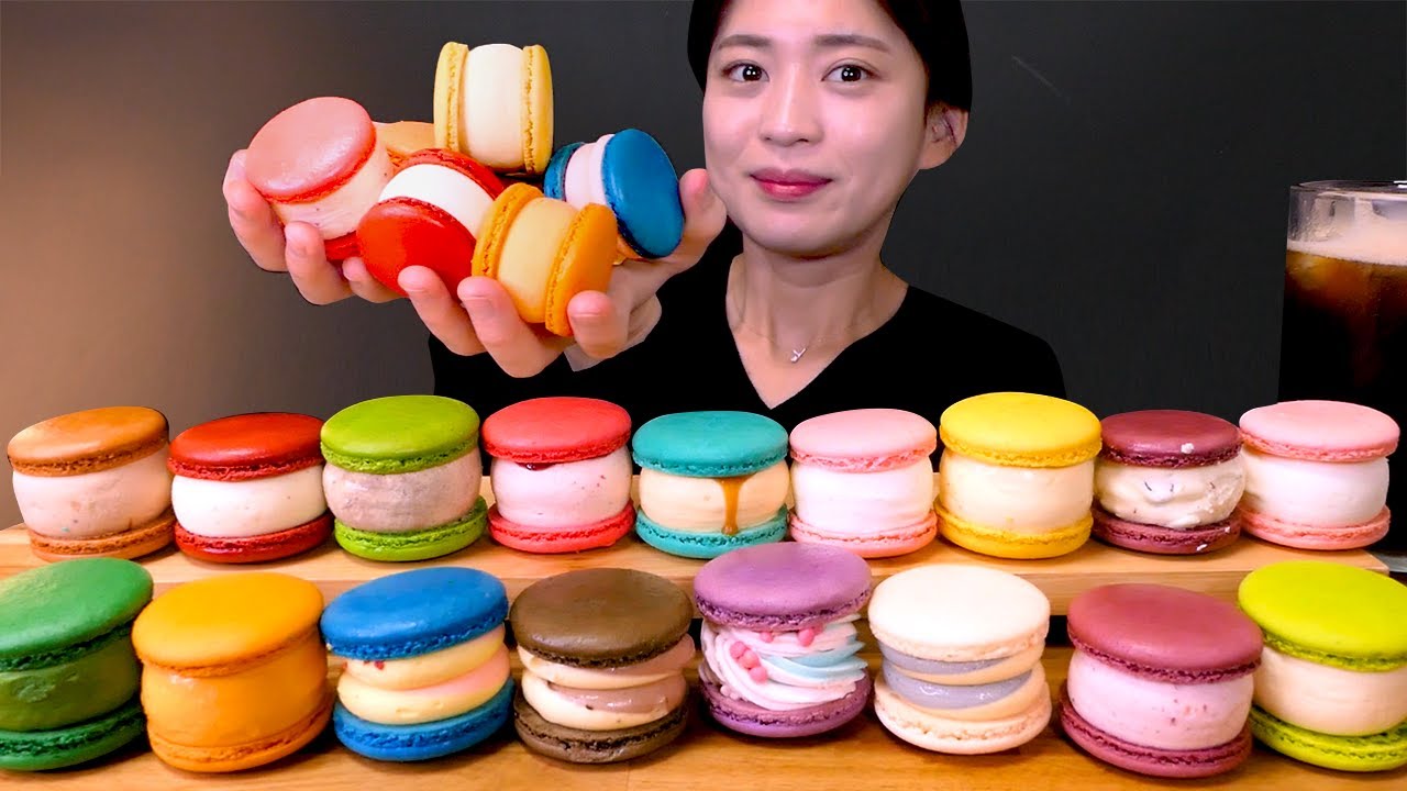 🌈Macaron😍쫀득 꾸덕 뚱카롱 스쿱당 마카롱 17개 먹방 [The Scoop,Milk,Chocolate,Mango,Oreo,Matcha,Creme Brulee ...