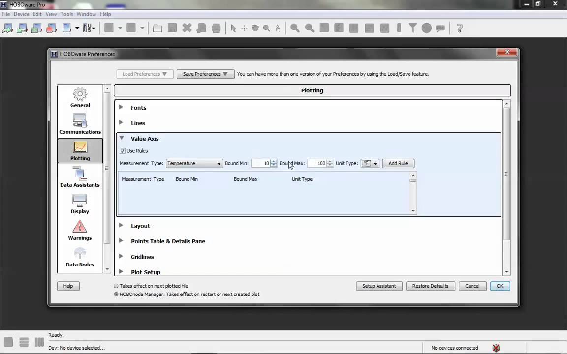 How to use rules in HOBOware Pro to set scaling for value axis globally ...