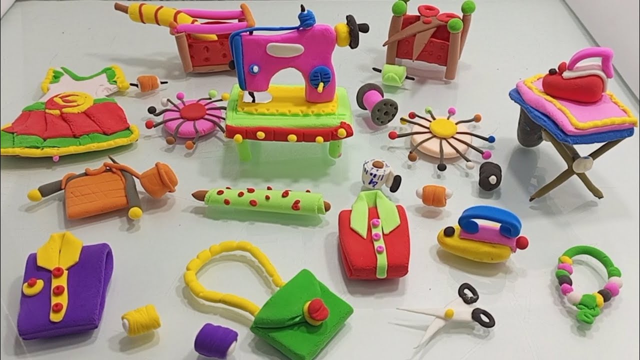 DIY Polymer Clay How to Make Sewing Machine Set, Tools and Accessories ...