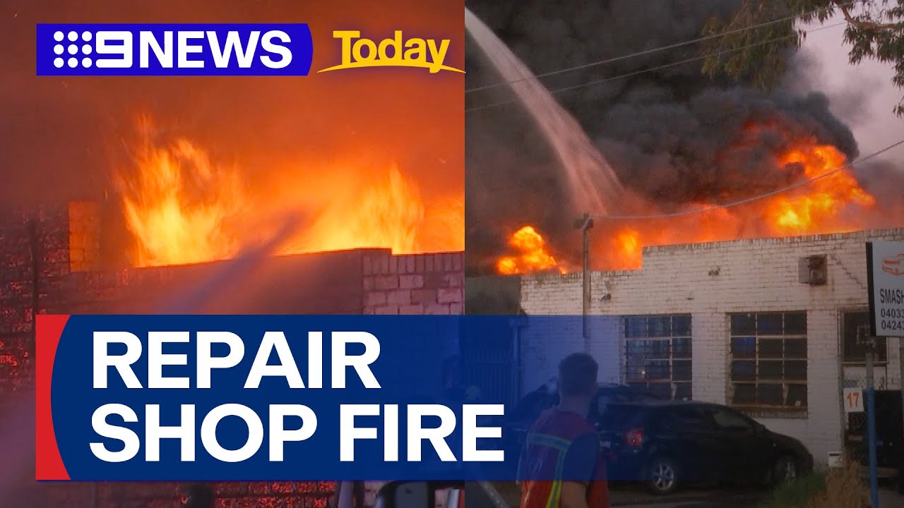 Man hospitalised after mechanic shop fire in Melbourne | 9 News ...