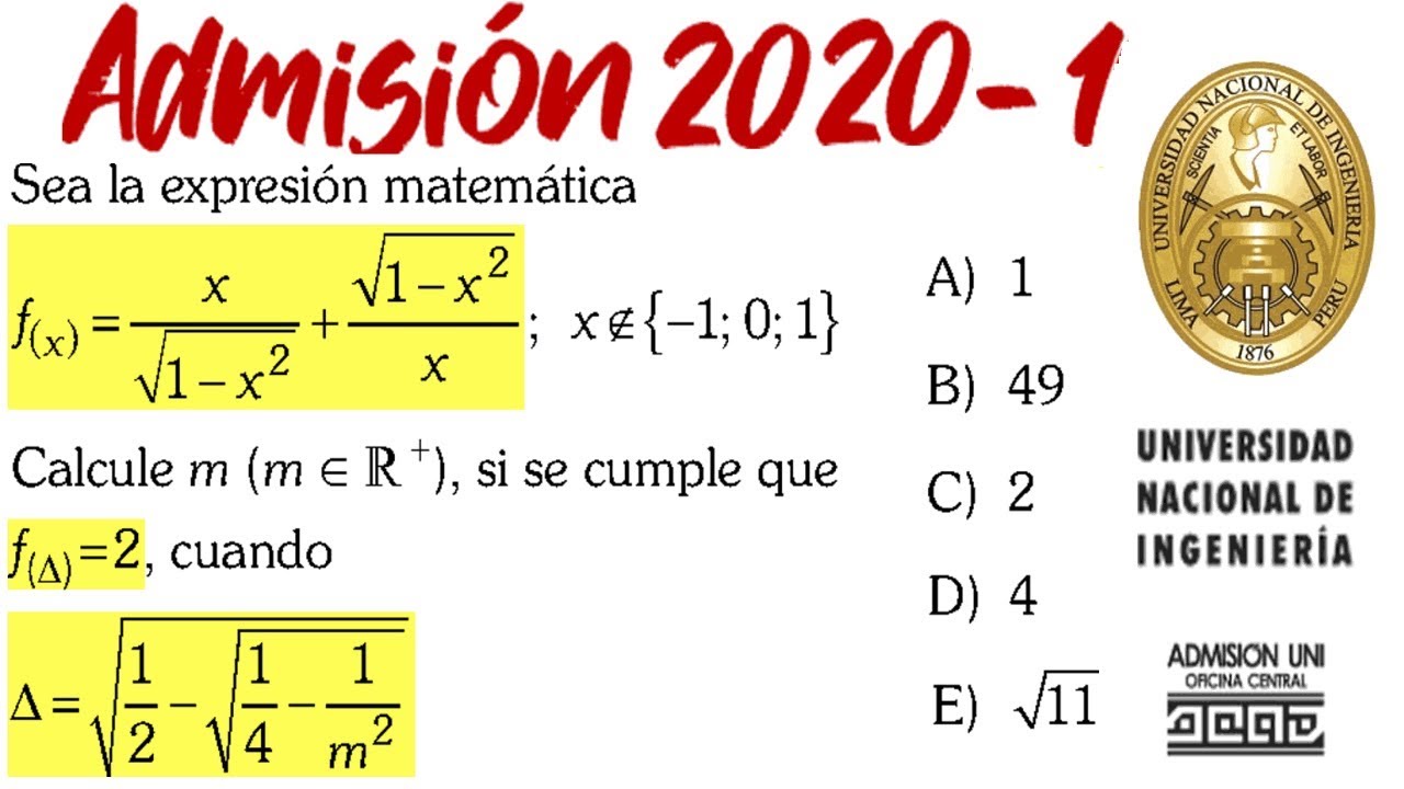 EXAMEN UNI 2020 I ADMISIÓN UNIVERSIDAD DE INGENIERÍA ÁLGEBRA ...