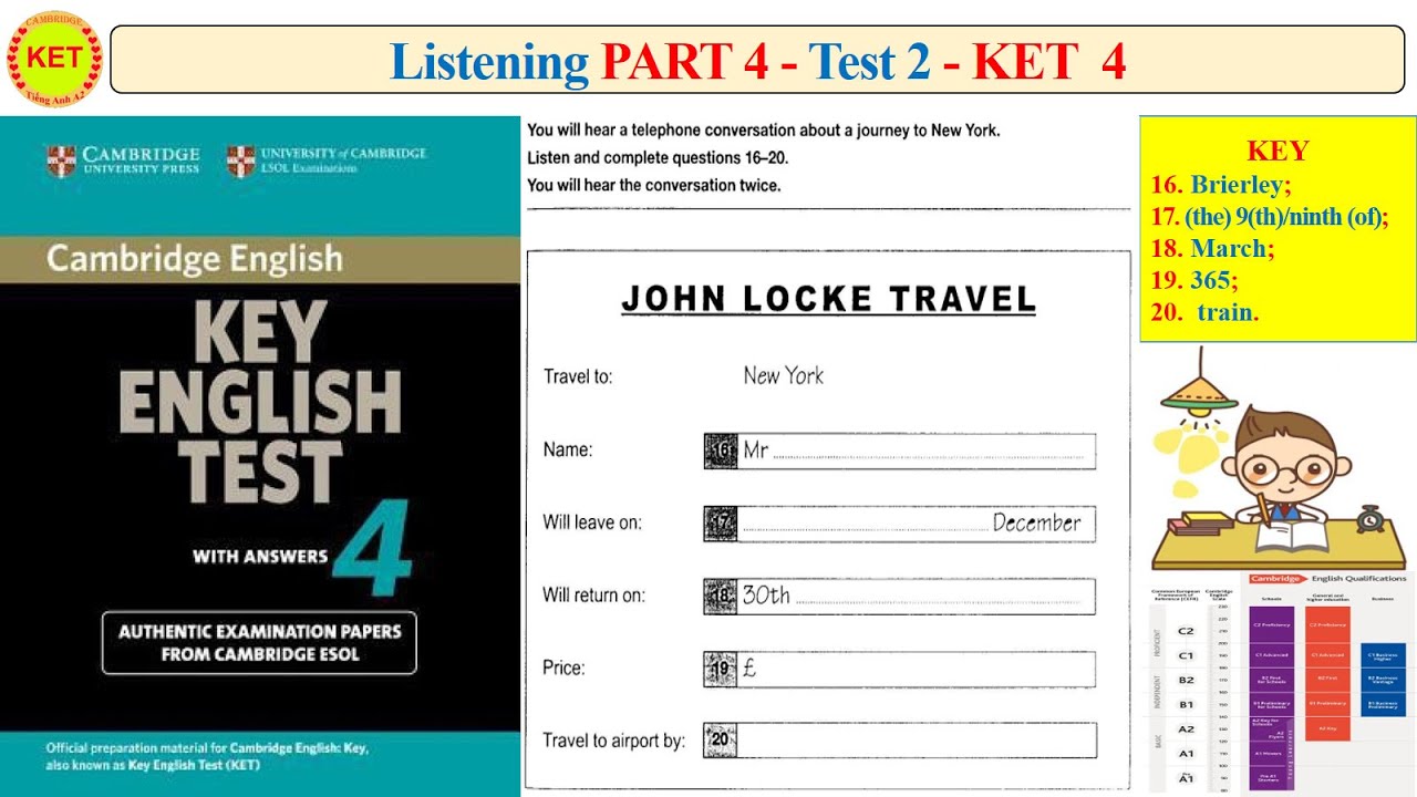 KET 4 Listening Part 4 Test 2 (Transcript + Key) - YouTube
