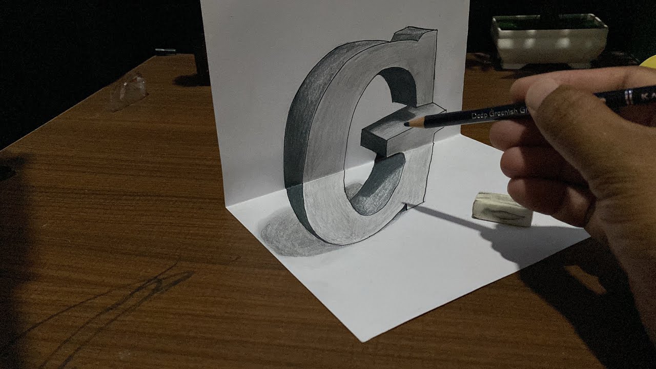 Very easy 3D letter G drawing- How to draw 3D on paper for beginners ...