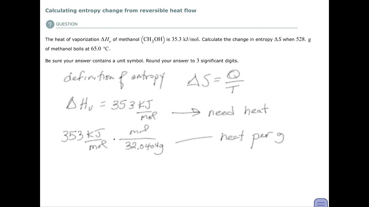 Aleks Calculating entropy change from reversible heat flow - YouTube
