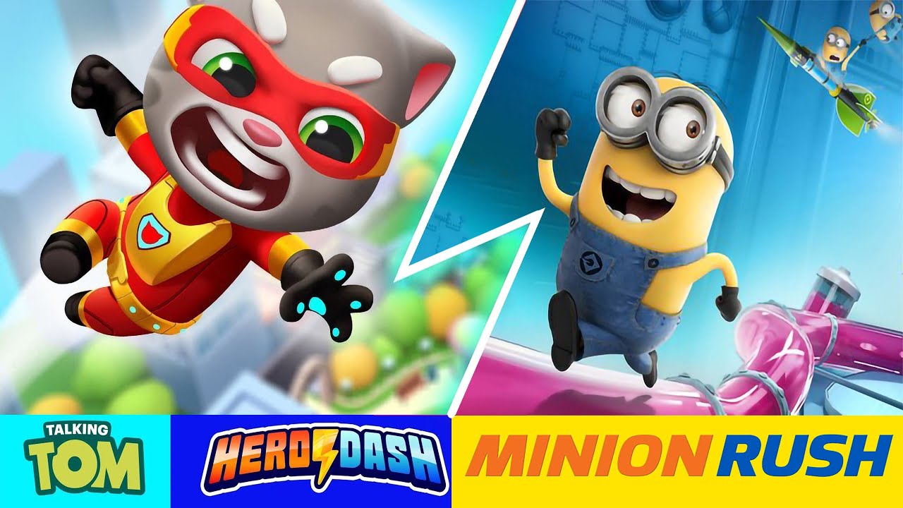 Minion Rush vs Talking Tom Hero Dash Lightning Fast Swipe Acrobatics ...