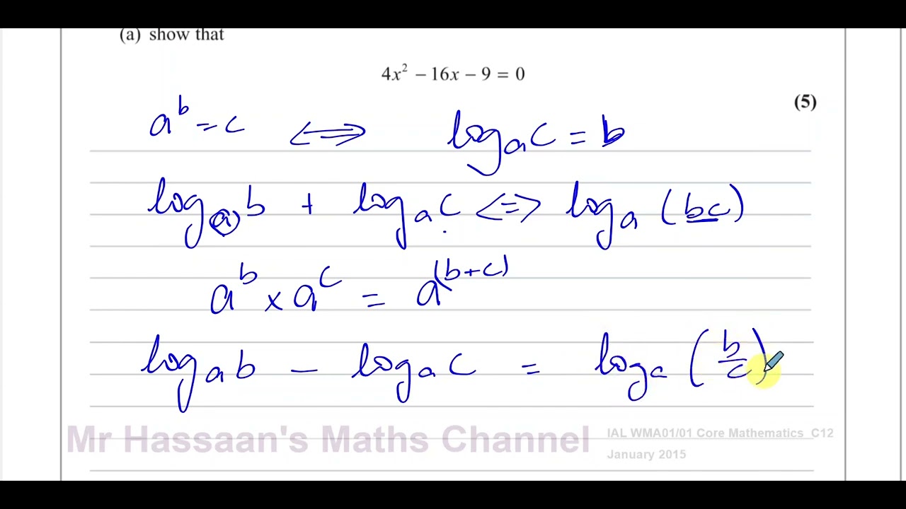 [P2] C12, (IAL), WMA01/01, January 2015, Q6, Logarithms Basics Explained, Equations - YouTube
