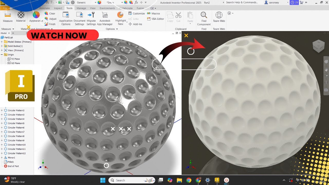 Golf Ball Modeling in Autodesk Inventor - CAD for Beginners - YouTube