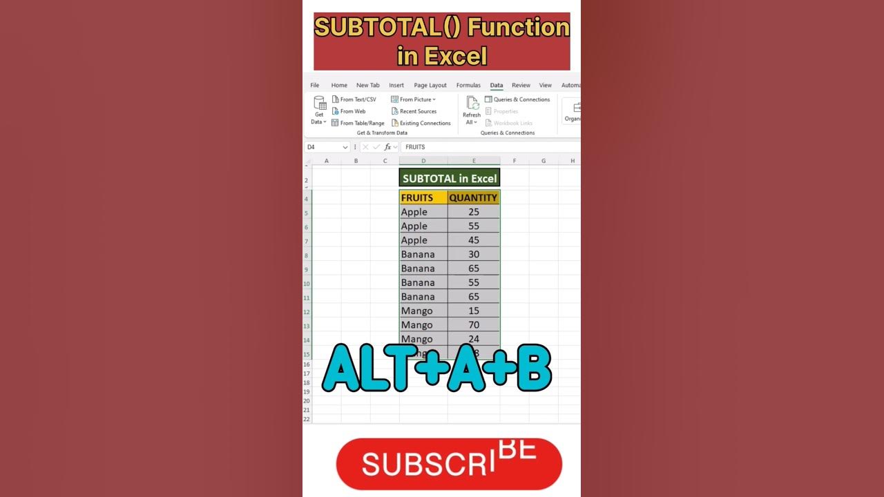 SUBTOTAL in Excel#Excel#Excel SUBTOTAL#exceltutorial#shorts#viral#exceltips#exceltricks# ...