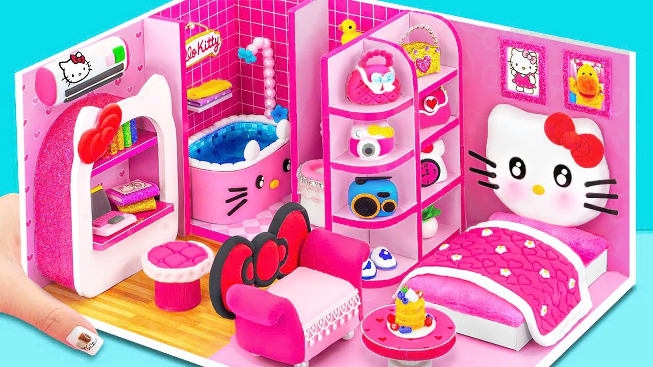 How To Make Hello Kitty Pink House with Cute Bedroom, Bathroom from ...
