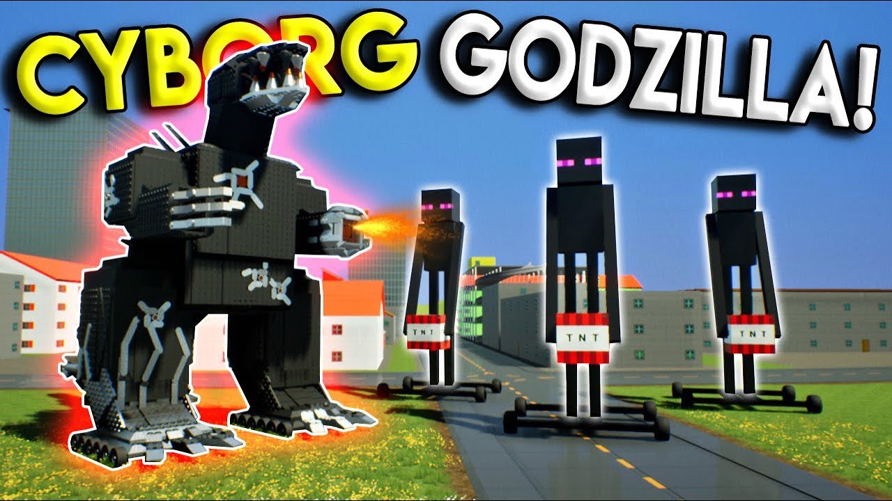 LEGO CYBORG GODZILLA DESTROYS MINECRAFT ENDERMAN ARMY!- Brick Rigs ...