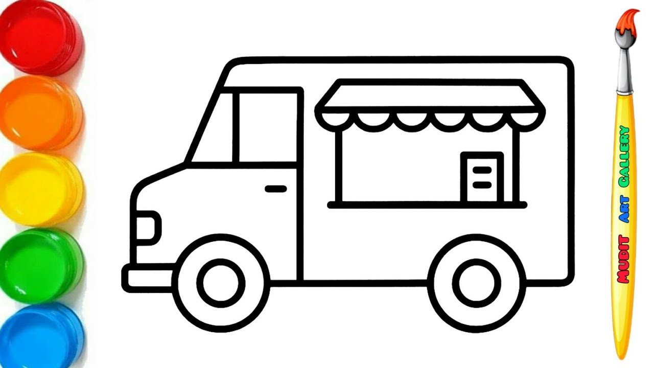 How to Draw a Food Truck, Coloring for Kids and Toddler's | Easy ...