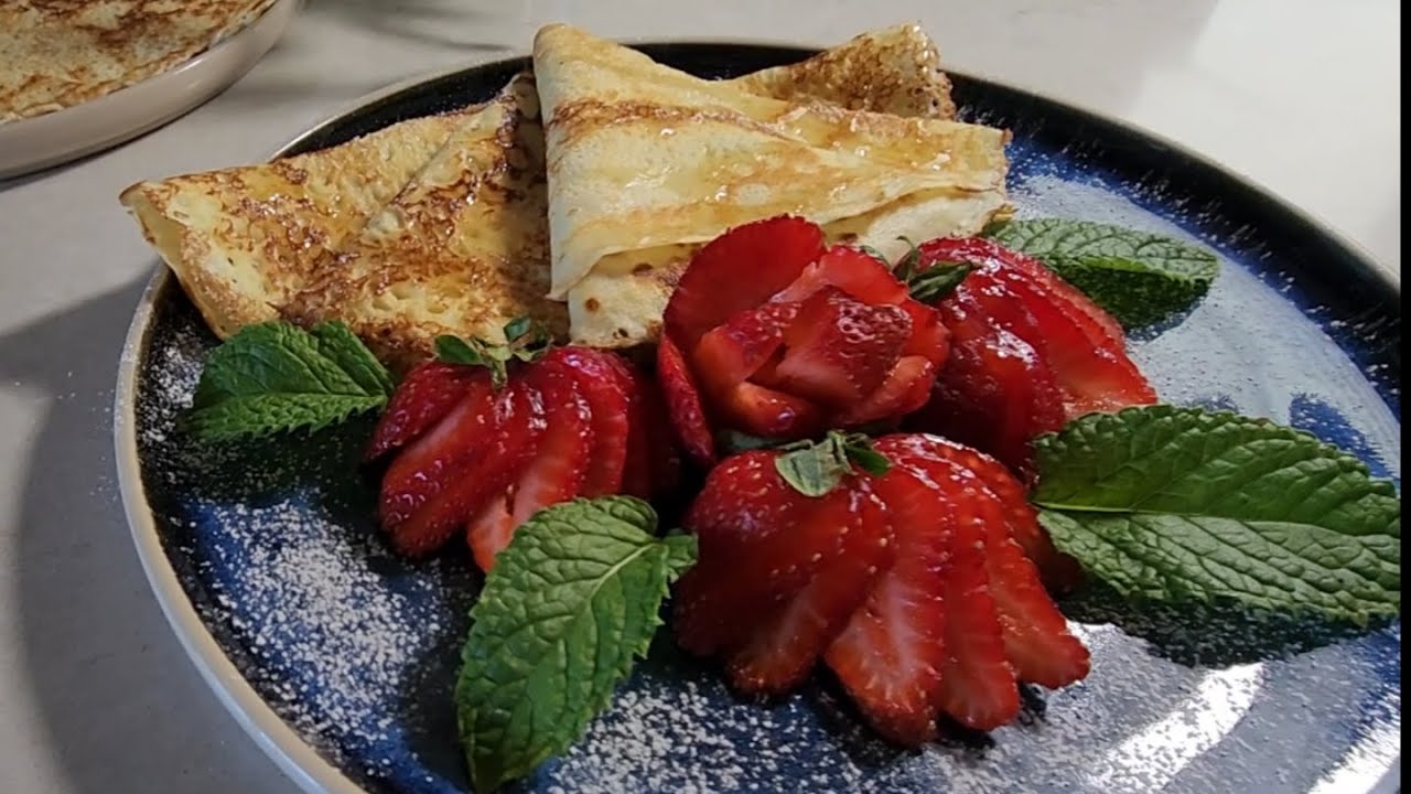 Delicious Homemade Crepes with Honey and Strawberry Flowers - YouTube