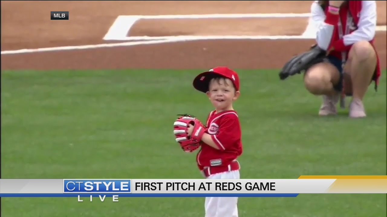 Boy Gives First Pitch at Reds Game - YouTube