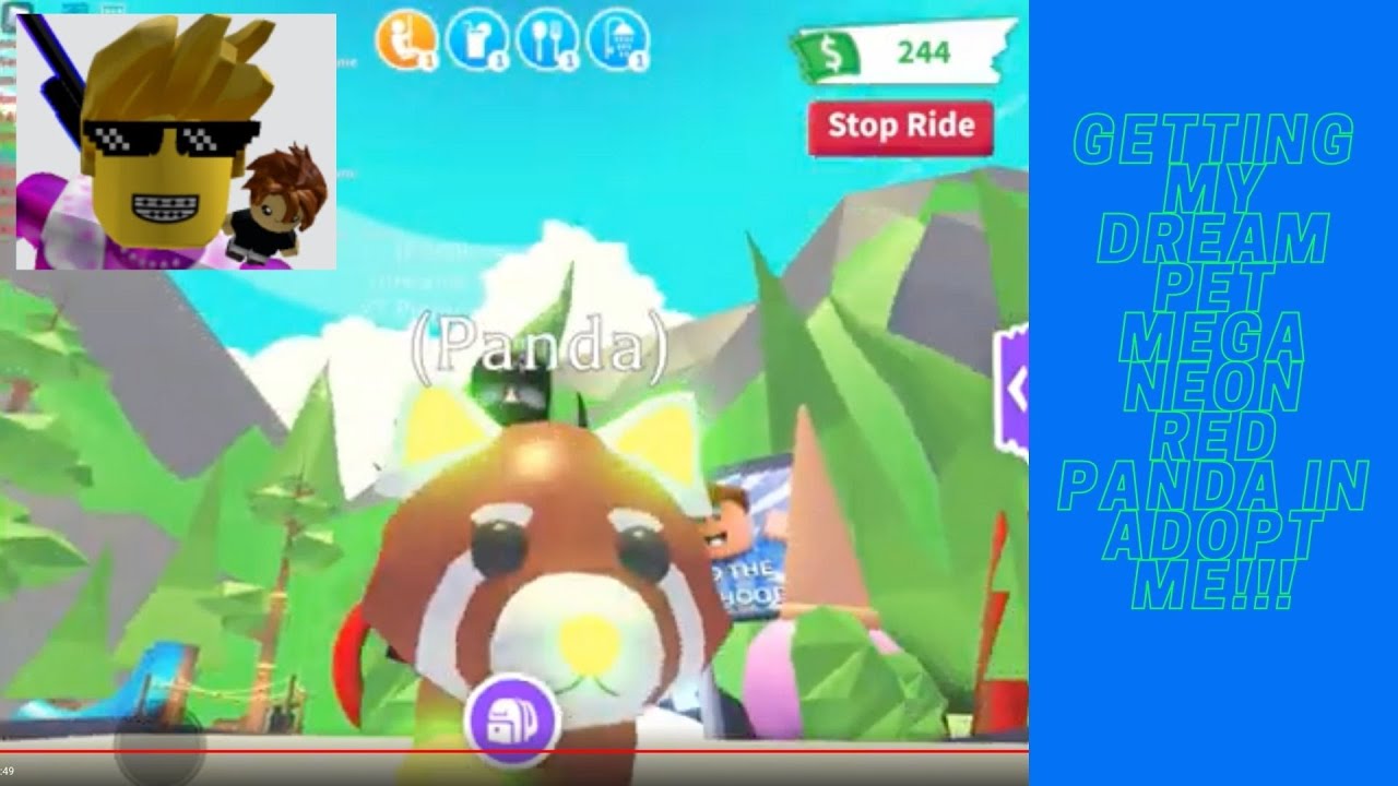 Peep makes his dream pet mega neon red panda in adopt me - YouTube