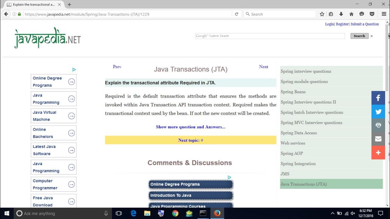Explain the transactional attribute Required in JTA. | javapedia.net - YouTube