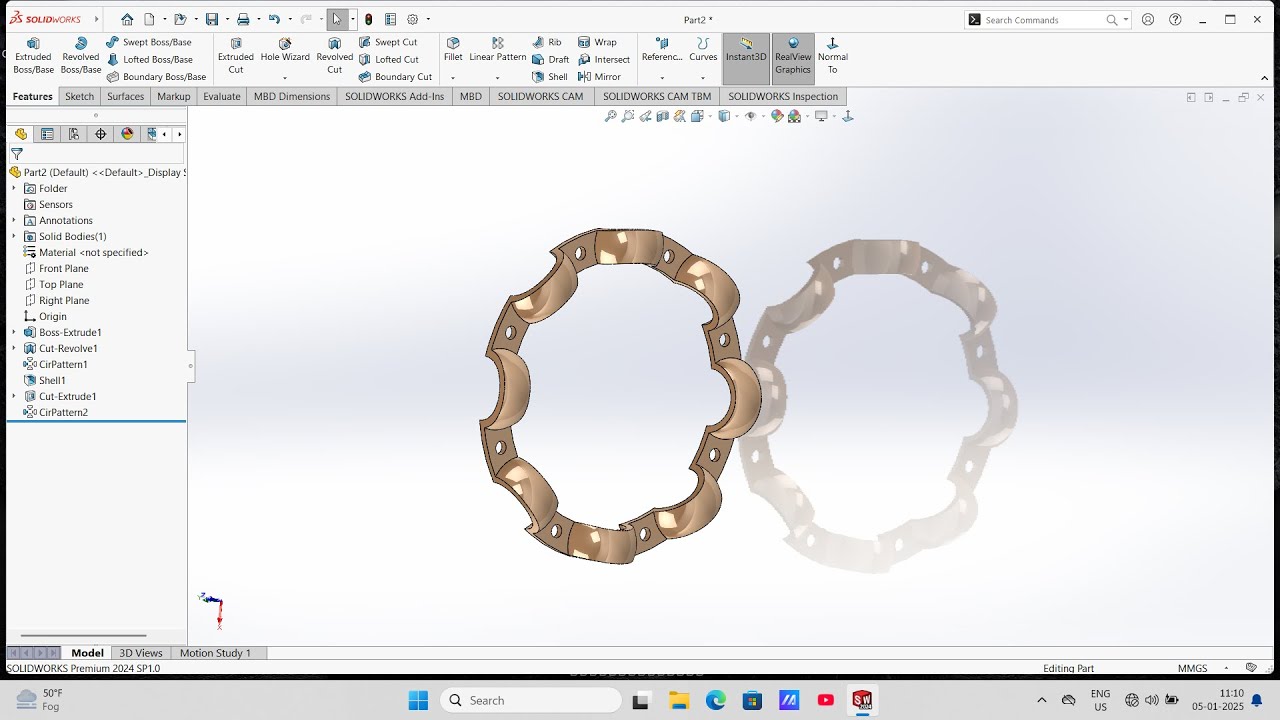 solidwork tutorial how to make ball bearing cage - YouTube