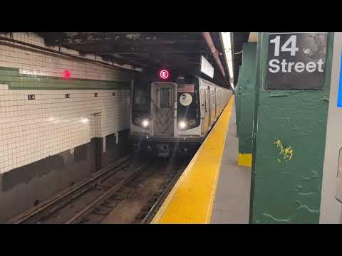 World Trade Center & Coney Island bound R160 (E)(F) train action at 14th Street - YouTube