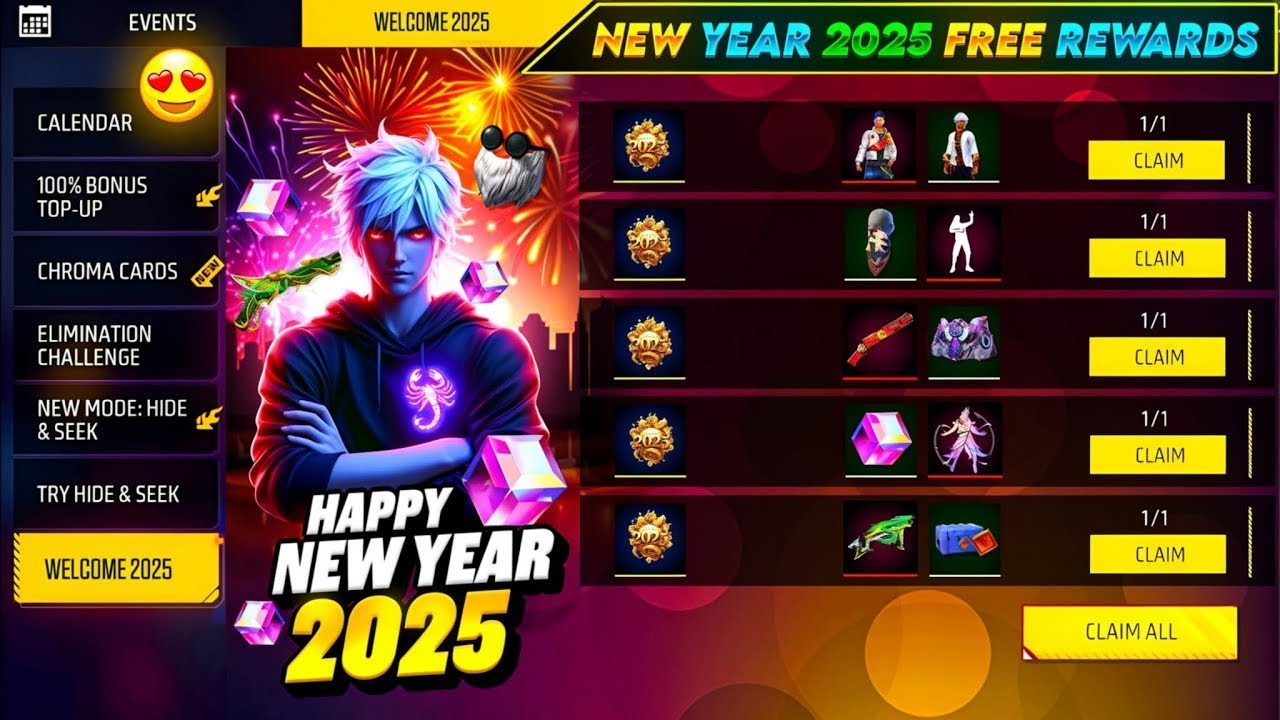 Happy New Year 2025 Free Rewards🤯 | Free Fire New Event | Ff New Event ...