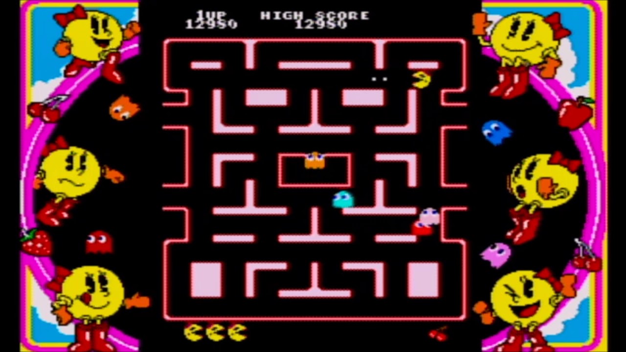 Ms. Pac-Man : Game play (moving cherry & 4 ghosts in one power pellet ...
