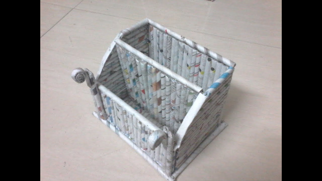 DIY: How to make pen stand cum phone stand using news paper rolls ...