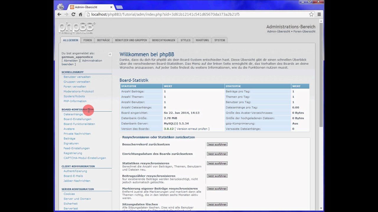 phpBB-Tutorial: den Namen des Boards und die Beschreibung ändern 3.0.12 - YouTube