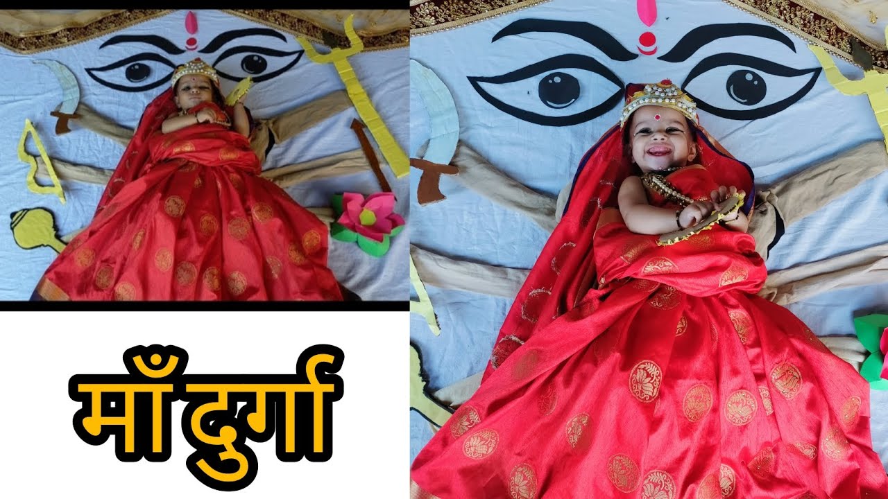 Navratri theme baby photoshoot ideas at home... dussehra theme baby ...
