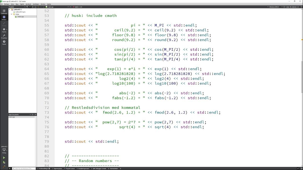 C++ Lektion 02 del 2 - lvalues, rvalues, matematikfunktioner, tilfældighedsgenerator og ...