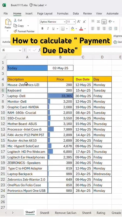 How to calculate payment due date #excel #excelformulas #exceltips #exceltricks #calculate - YouTube