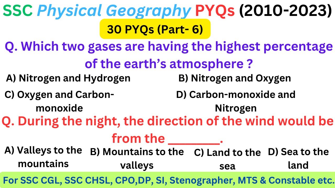 SSC Physical Geography PYQs (Part-6) || SSC GA PYQs (2010-2023 ...