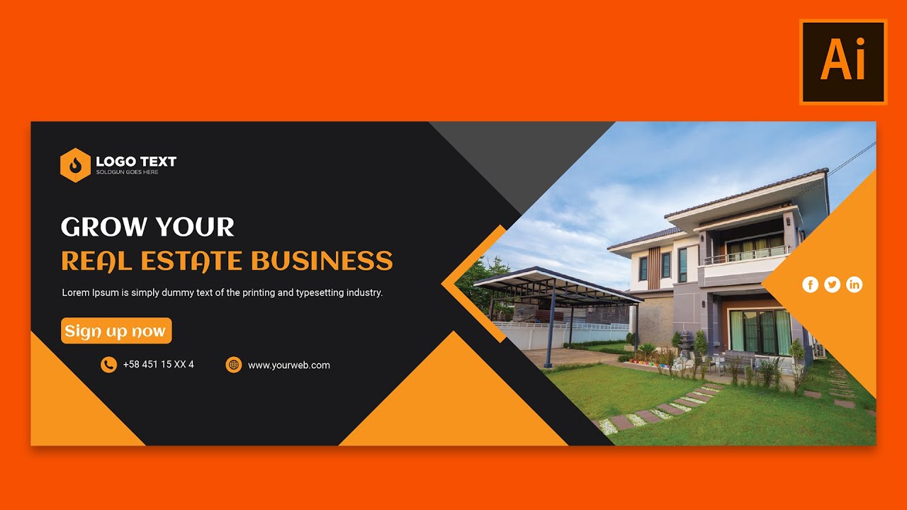 How to design website banner in adobe Illustrator 2022 | Website banner ...