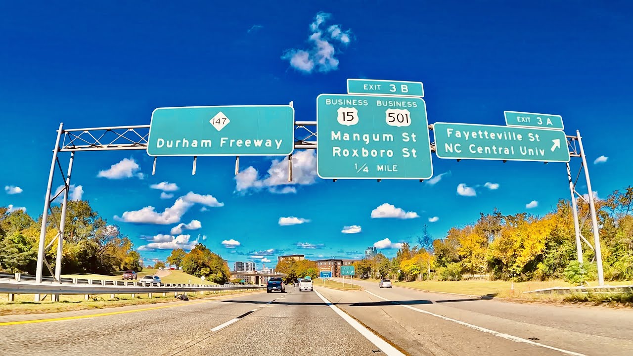 Driving on the Durham Freeway (with City Views) - Durham, North ...