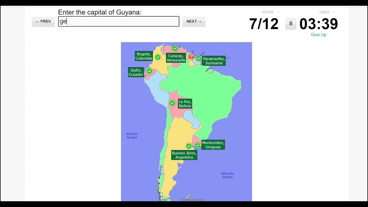 Attempting "The Capitals Of South America" Quiz On Sporcle - YouTube