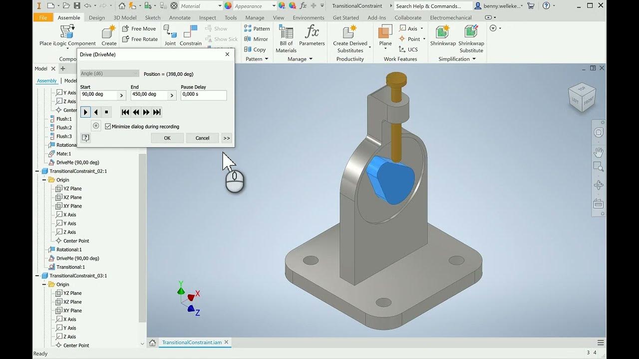Autodesk Inventor - Assembly - Transitional constraint - YouTube