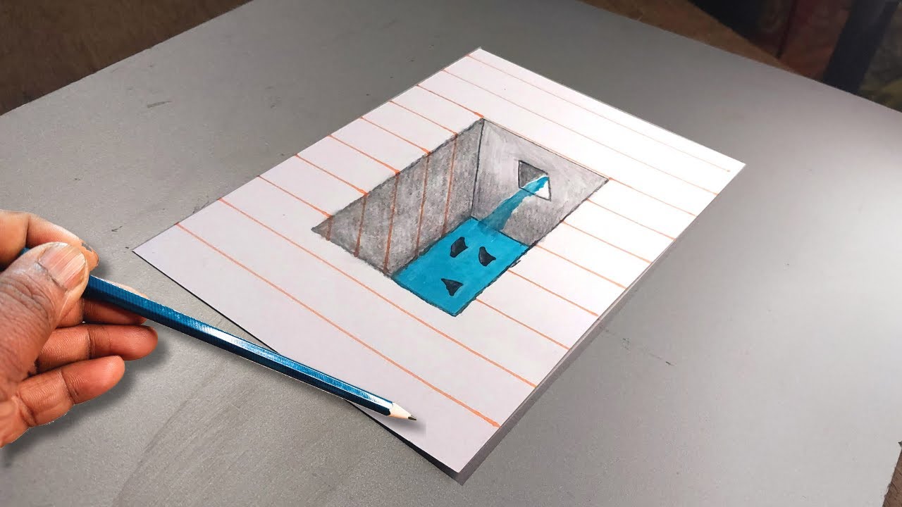 how to create 3d water fall on paper for beginners - YouTube