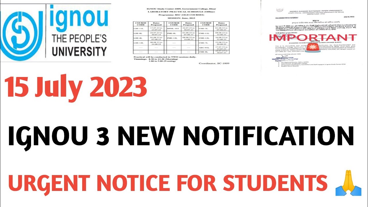 IGNOU URGENT NOTICE FOR STUDENTS 🙏 NEW NOTIFICATION 15 JULY 2023 - YouTube