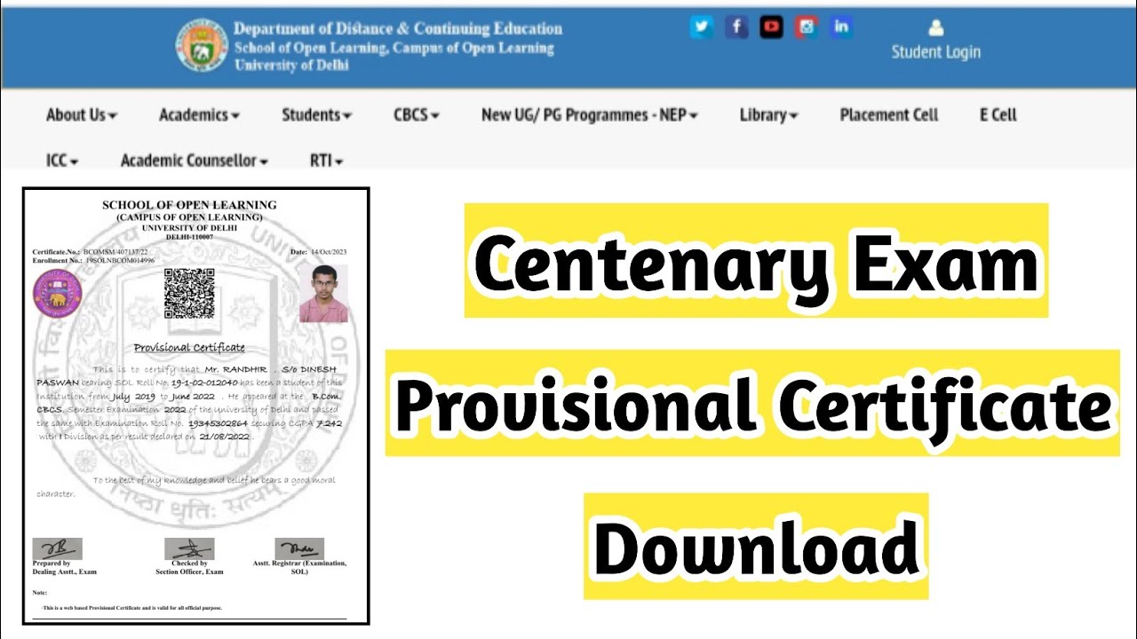 Du Centenary Exam Provisional Certificate Download | Ran2goal (DU SOL ...