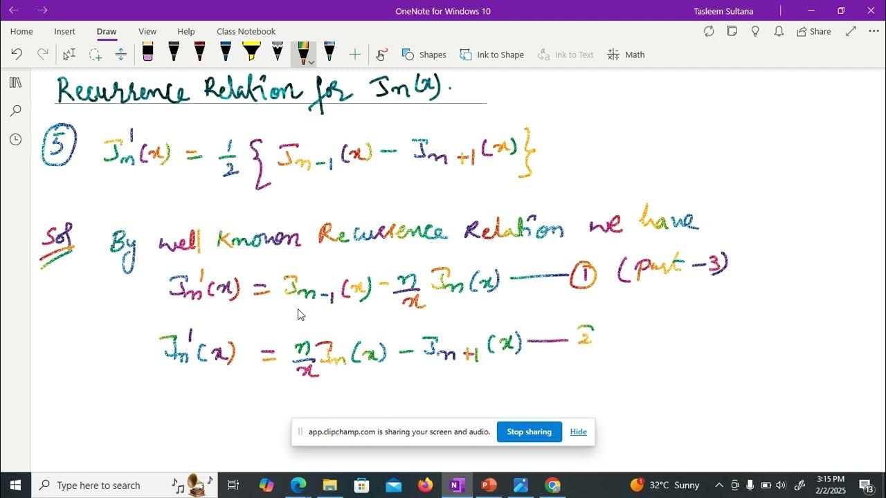 Recurrence Relation for J_n(x) part-5|Bessel's function Recurrence ...