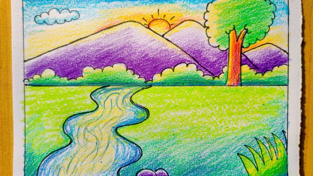 Nature scenery drawing || Simple natural drawing || How to draw nature ...