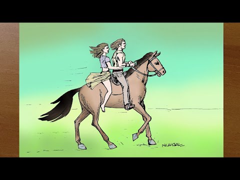 At Üstünde Kız ve Erkek - How to draw a boy and a girl on a horse?